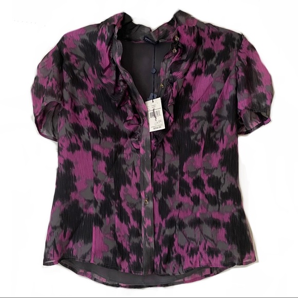 Magaschoni | Tops | Nwt Magaschoni Purple Black Short Sleeve Shirt 6 ...